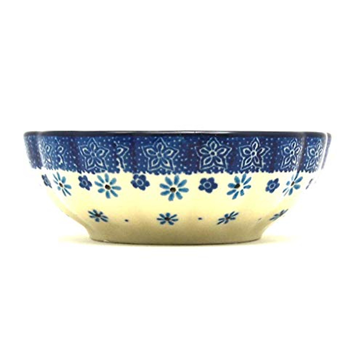 Polish Pottery Bowl - Shallow Scalloped - Small - Bluebird