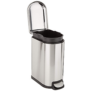 Amazon Basics 10 Liter / 2.6 Gallon Soft-Close, Smudge Resistant Trash Can with Foot Pedal for Narrow Spaces - Brushed Stainless Steel