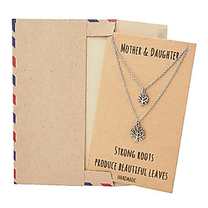 quan jewelry Tree of Life Pendant Mom and Me Jewelry, Necklace Set for 2, Birthday and Christmas Presents for Mother and Daughters, with Inspiration Quote on Greeting Card