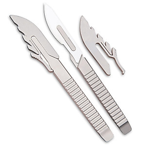 ainhue A5 Pocket Scalpel Utility Knife, 10pcs #24 Blades, 5 inch TC4 Titanium Pry Bar, EDC Multi-Tool Craft Knives for Box Opening, Paper Cutting