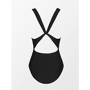 CUPSHE Women One Piece Swimsuit Deep V Neck Tummy Control Ruched V Back Classic Bathing Suits S Black