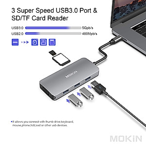 USB C Hub Multiport USB C Adapter for MacBook Pro 2021 2020,USB C Hub USB C to HDMI VGA SD TF Card Reader 3USB 3.0 and USB C Power Pass-Through Port