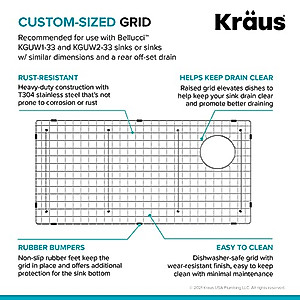 KRAUS KBG-GR2814 Bellucci Series Stainless Steel Kitchen Sink Bottom Grid with Soft Rubber Bumpers for 33-inch Kitchen Sink