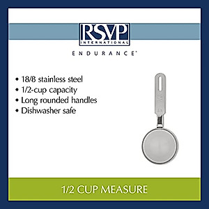 RSVP International Endurance Collection Kitchen Measuring Tools, Dishwasher Safe, 0.5 Cup, Individual, Stainless Steel