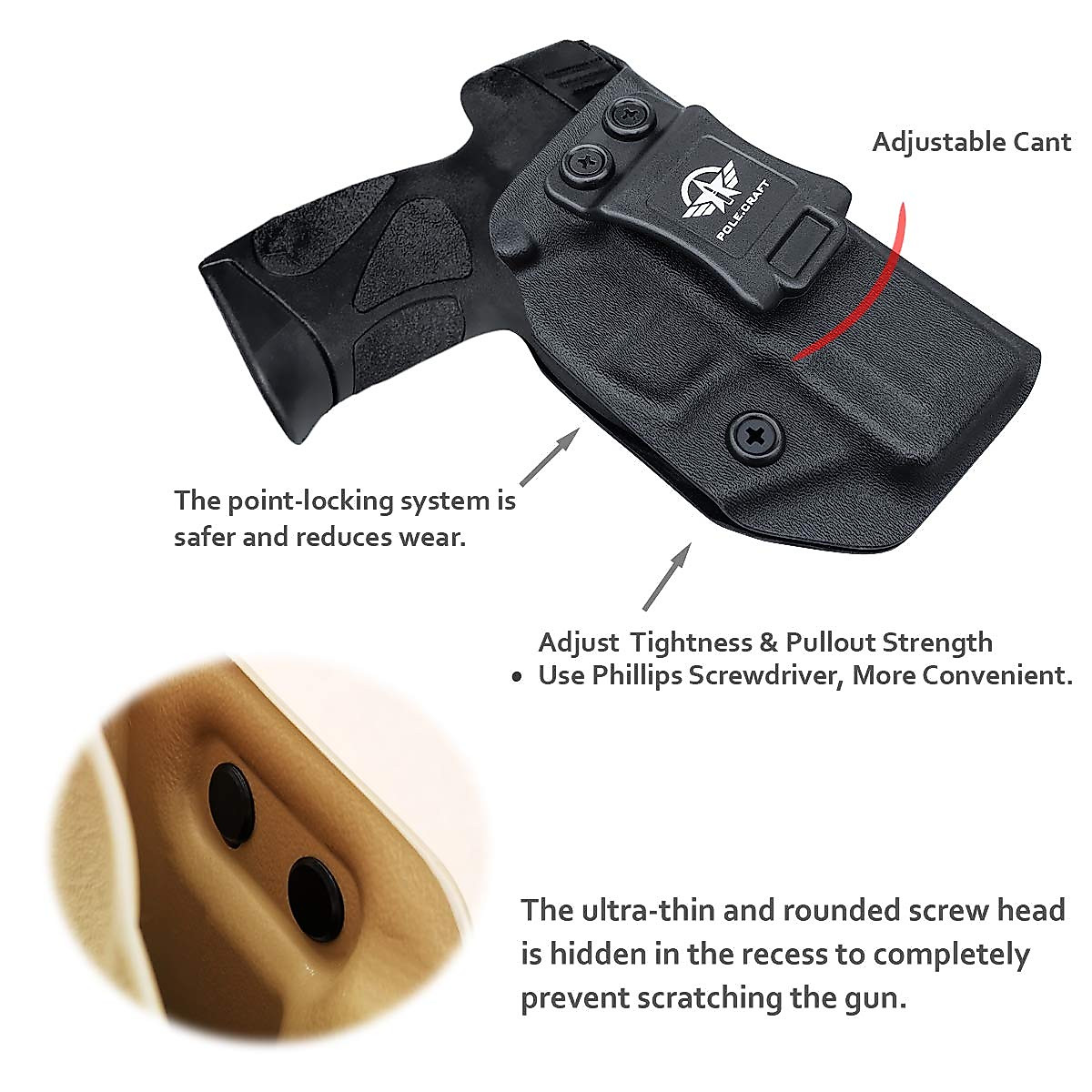 POLE.CRAFT Taurus G3C and G2C Kydex IWB Holster for Taurus Millennium PT111 G2, PT140, and G2S 9mm - Right Hand, Black