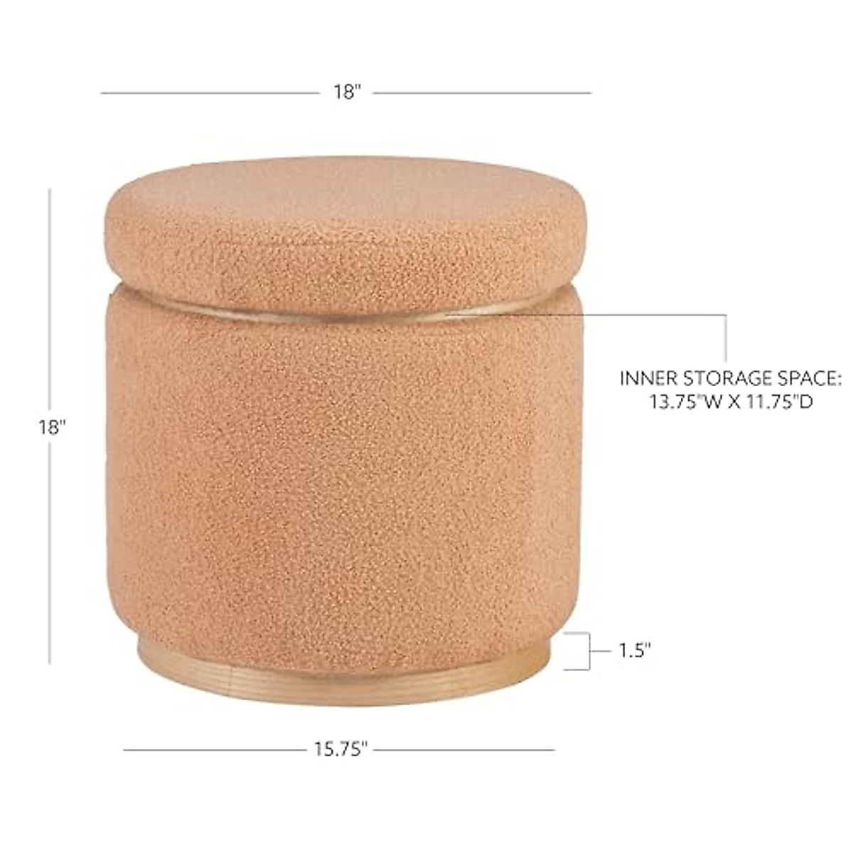 Linon Lexington Tan Sherpa Round Storage Ottoman with Wood Accent