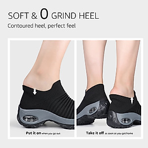 STQ Womens Slip on Walking Shoes Breathable Non Slip Work Shoes Comfortable Air Cushion Orthopedic Sneakers with Arch Support Black 7.5