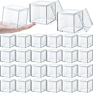 Yulejo Clear Acrylic Box with Lid Plastic Square Cube Display for Storage Stackable Container Pill Candy Jewelry Gift Card Party Favors 2.9 x Inch (24 Pieces)
