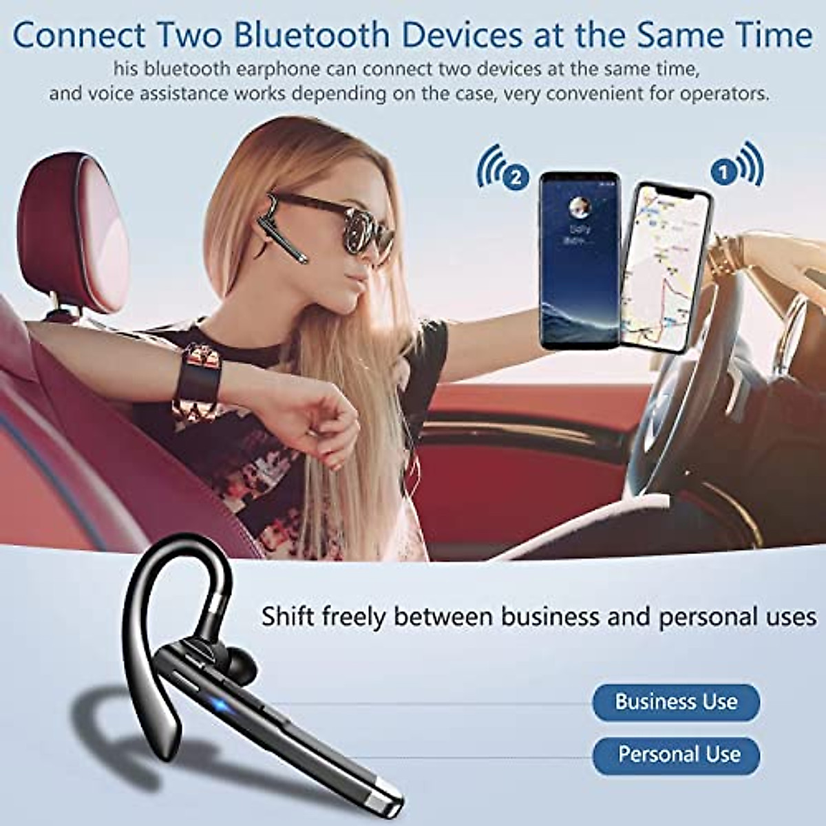 SYNTRAVA Bluetooth Headset V5.1 Wireless Bluetooth Headset with 400mAh Charging Box Built-in Dual Microphone Noise-Cancelling Wireless Headset Takeaway Mobile Office Business Headset