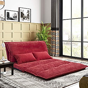 HEPMIMZHU Adjustable Floor Sofa, Foldable Lazy Sofa Sleeper Bed 5-Position Adjustable, Cloth Cover, Floor Sofa Couch with 2 Pillows for Bedroom, Living Room, Balcony (Red)