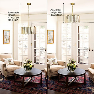 Wrlmfy Gold Drum Chandelier 4-Light, Modern Drum Pendant Lighting Fixture with Tiffany Glass Shade, 16” Round Ceiling Hanging Light for Bedroom Dining Room Kitchen Entryway Living Room (gold)