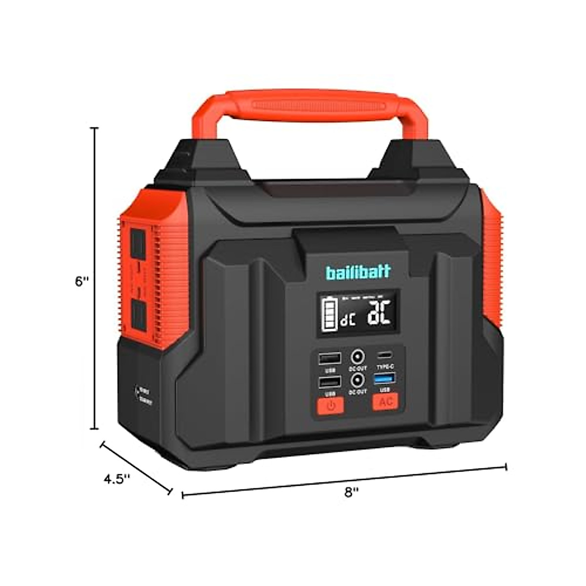 bailibatt 300W Portable Power Station, 257Wh Camping Solar Generator(Solar Panel Not Included) with 110V AC Outlet, Portable Generators for Home Use Camping Emergency CPAP Backup(600W Peak,Orange)