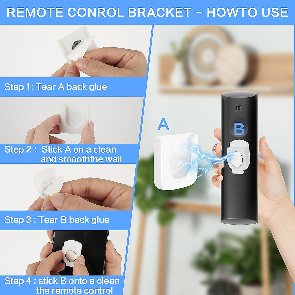 Grevosea 6 Pack Magnetic Remote Control Holder, Self Adhesive Remote Holder Wall Mount Remote Control Rack for Back of Tv Fan and Air Conditioner Remote Controls (White)