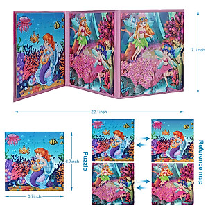 Travofun Magnetic Puzzles for Kids Ages 3-5,20 Piece Jigsaw Mermaid Puzzles for Toddlers 2-4,Children Travel Activity Toys Games for 3 4 5 6 Years Girls in Car Airplane,Learning Magnet for Road Trip