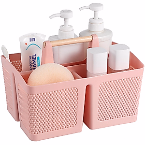 rejomiik Portable Shower Caddy Basket Plastic Cleaning Caddy Organizer Storage Tote with Handle for Bathroom, College, Dorm Room Essentials, Pink