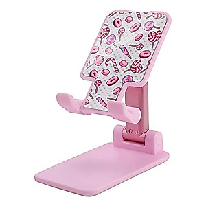 Pink Candies with Hearts Cell Phone Stand Foldable Adjustable Cellphone Holder Desktop Dock Compatible with iPhone Switch Tablets (4-13")