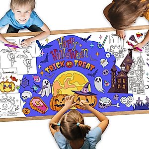FIPKE Halloween Giant Coloring Poster, 30 x 72 Inch DIY Coloring Table Cloth for Kids, Halloween Party Themed Poster Table Cover for Classroom Wall, Large Coloring Tablecloth for School Parties