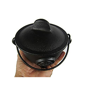 CircuitOffice Cast Iron Cauldron, for Smudging, Cone Incense, Granular Incense, Charcoal Incense, Rituals, Altars, Wicca, Pagan, Decorations or Gifts (4.5" Diameter Triquetra with Lid)