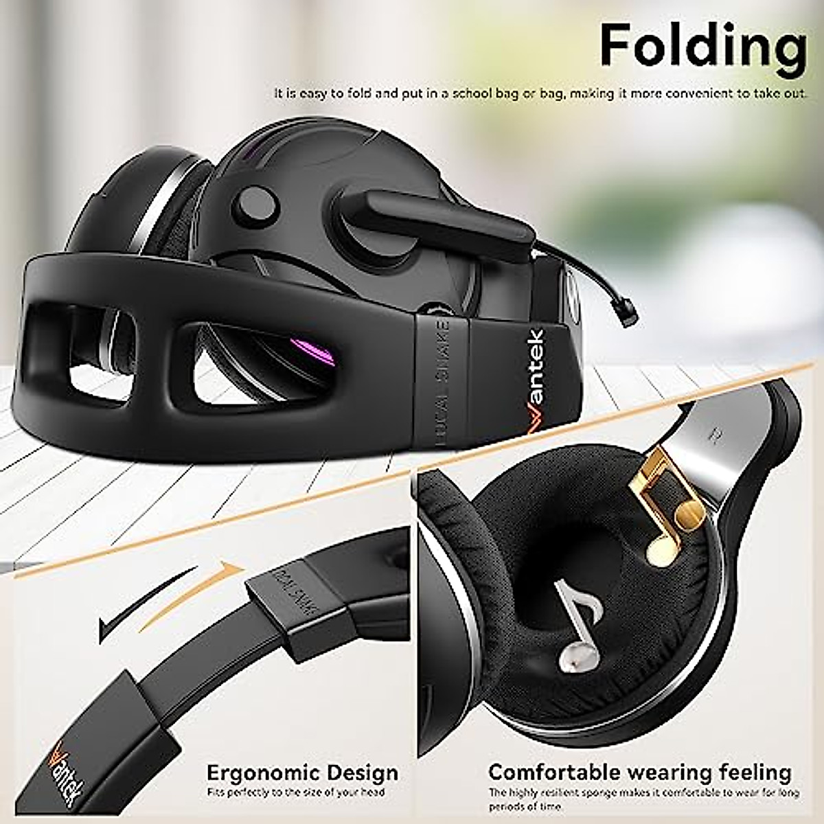 Wireless Headphones Over Ear for Active Noise Cancelling Headphones Bluetooth Headset with Microphone Dance Music DJ Headphones Designed for Game Calls and Music, Foldable to Save Space etc (Black)