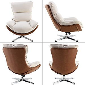 LukeAlon Linen Swivel Lounge Chair, Upholstered High Back Accent Chair with Metal Base Comfy Recliner Chair Modern Single Sofa Chair for Living Room Office, Beige