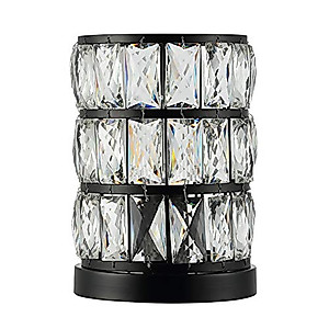 SAFAVIEH Lighting Collection Alva Modern Farmhouse Glam Black Crystal Petite 9-inch Bedroom Living Room Home Office Desk Nightstand Round Table Lamp (LED Bulb Included)