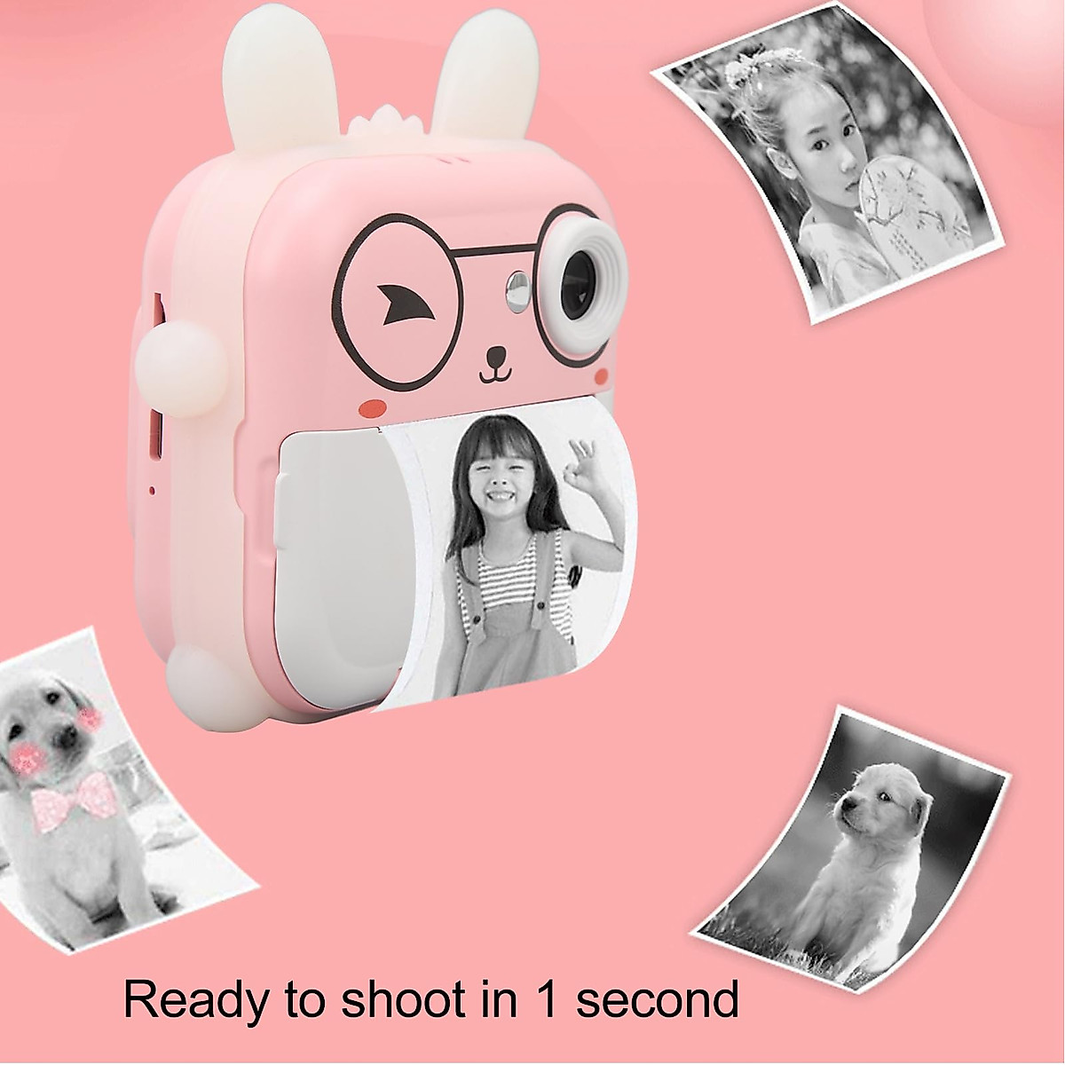 Kids Camera, Cartoon Smart KidsCamera, Portable Cute Print Kids Digital Selfie Camera Toys, Thermal Print Digital Mini Camera for 3 4 5 6 7 8 9 Year Old Girls and (Pink