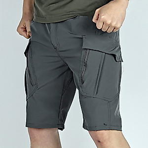 Mens Work Shorts Cargo Camo Mens Shorts Classic Fit Elastic Waist Waistband Cargo Shorts Multi Pockets Summer Wrinkle-Free Tooling Shorts Men's Long Cargo Shorts Gray XL