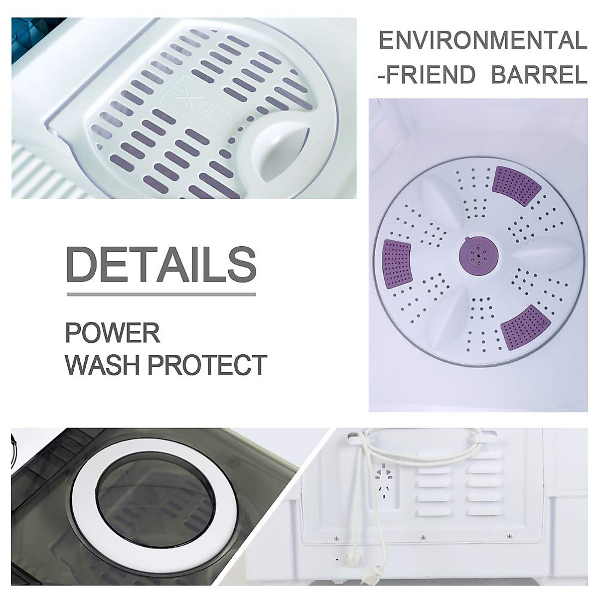 KUPPET Compact Twin Tub Portable Mini Washing Machine 26lbs Capacity, Washer(18lbs)&Spiner(8lbs)/Built-in Drain Pump/Semi-Automatic (White&Gray)