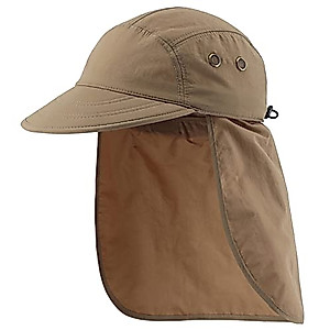 Connectyle Mens UV Sun Protection Cap Safari Hike Cap with Neck Flap Fishing Hat (Dark Khaki)