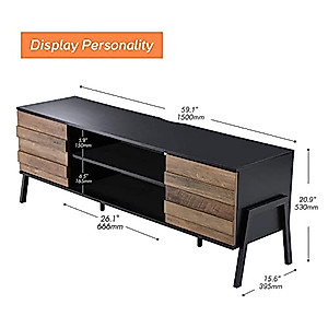 Mid-Century Modern TV Stand for 65 inch Flat Screen Wood TV Table Media Console with Storage, Home Entertainment Center in Black and Oak for Living Room Bedroom, 60 inch