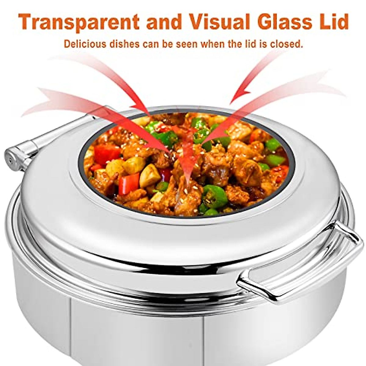 Electric Round Chafing Dish Buffet Set 6 Quart Chaffing Servers With Glass Lid Chafers Buffet Food Warmer Set Chaffing Server With Cover Warmer For Food Parties