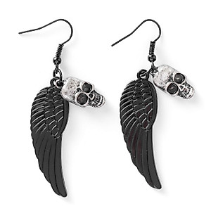 HAQUIL Goth Black Angel Wing Skull Earrings, Halloween Gothic Skull Jewelry Gift for Women