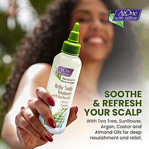 AtOne with Nature Itchy Scalp Treatment with Tea Tree Oil - Cleanses and Soothes, 2 Fl Oz, Infused with Sunflower, Argan, and Almond Oils