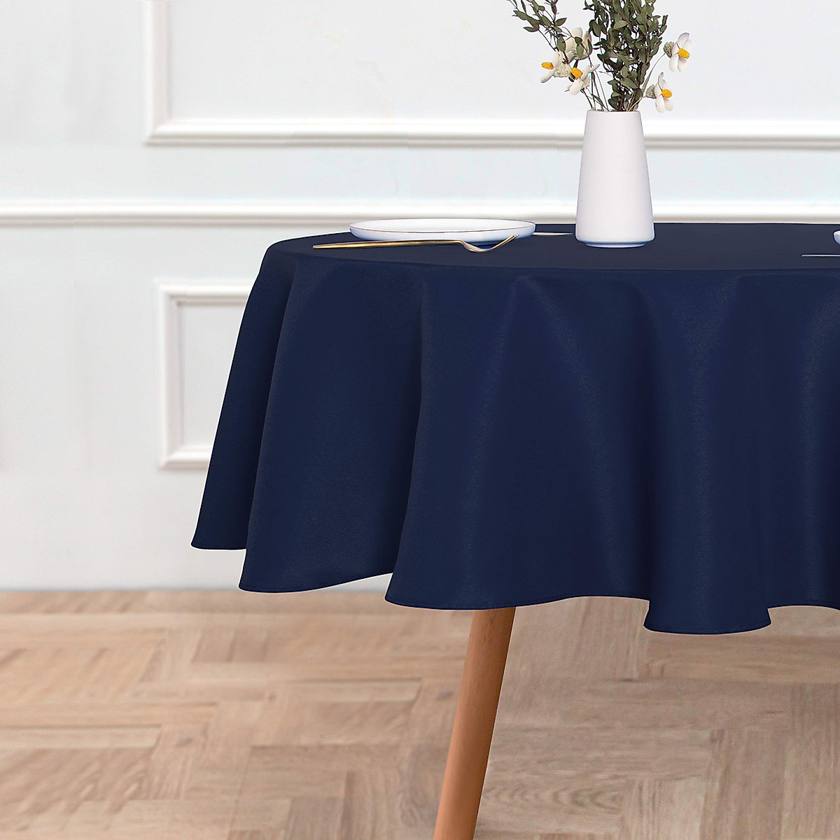 sancua Round Tablecloth - 60 Inch - Water Resistant Spill Proof Washable Polyester Table Cloth Decorative Fabric Table Cover for Dining Table, Buffet Parties and Camping, Navy