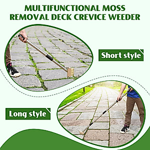 Crack Weeder, Manual Crevice Weeding Tool, Moss Weed Remover Puller Tool Grout Brush with Adjustable Stainless Steel Long Handle for Deck, Paver, Patio, Walkway, Driveway Crack - 2 Weed Brush Heads
