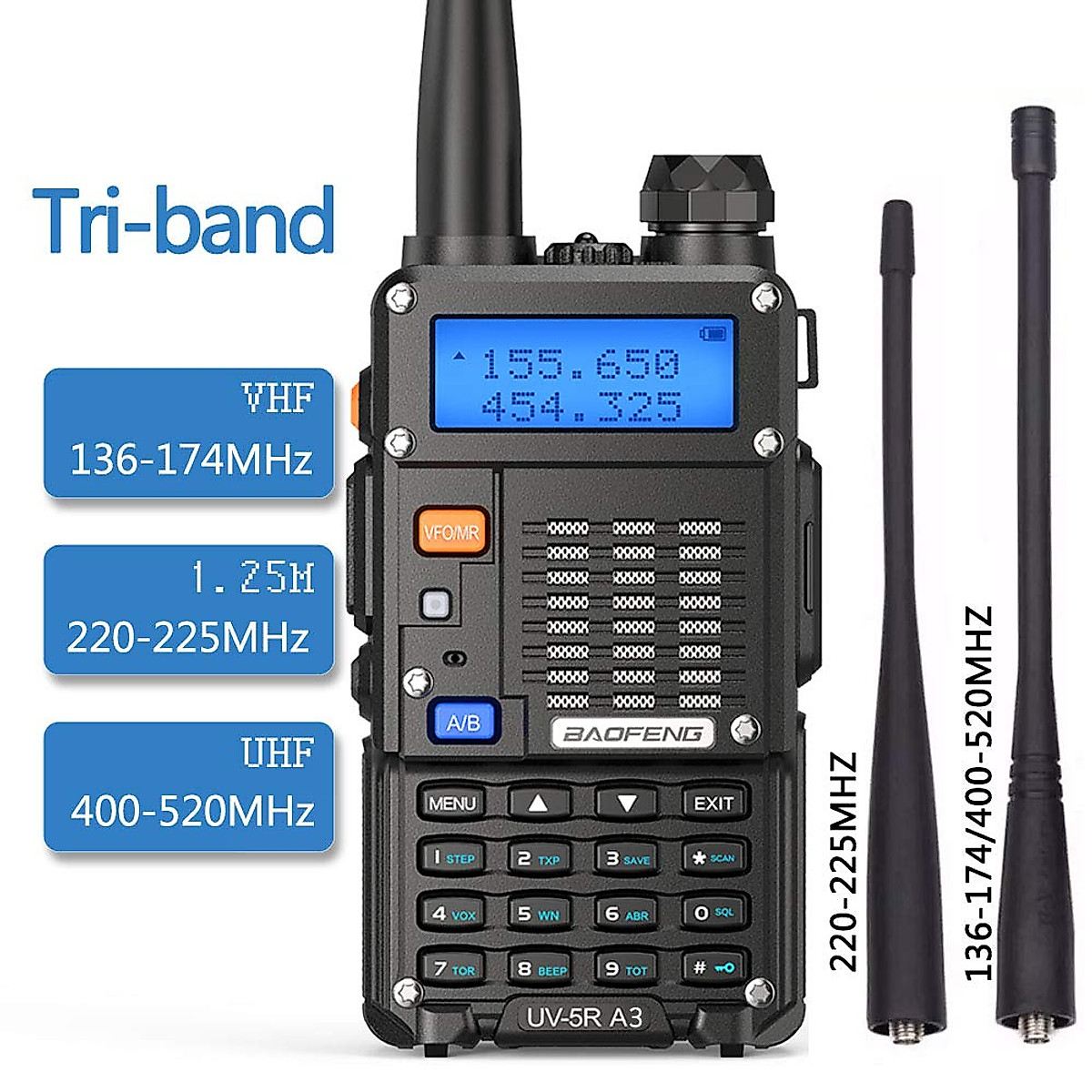 BaoFeng BF-5R A3 Tri-Band Portable Two Way Radio Ham Radio with 220 Antenna Full Kits