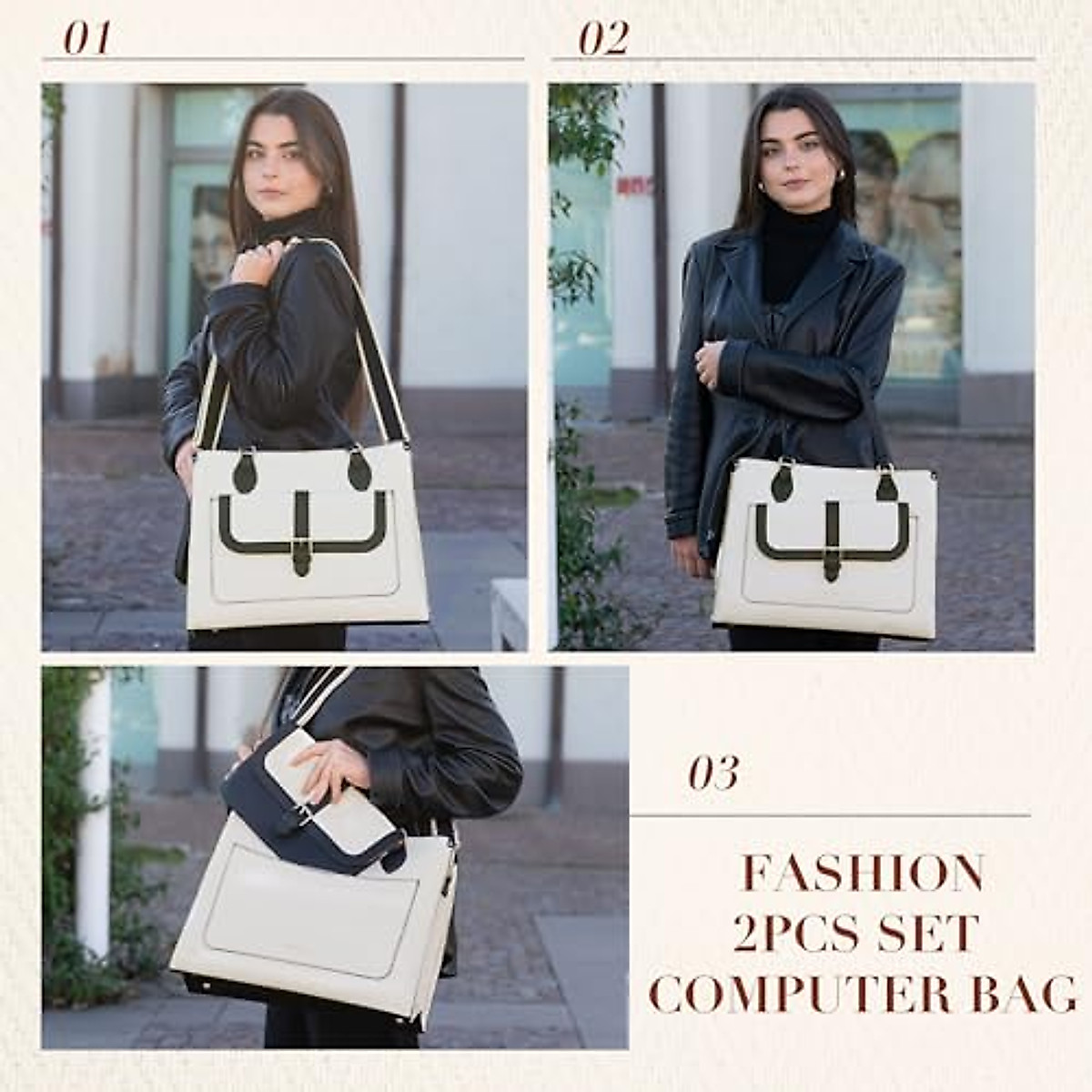 Missnine Laptop Bag with Removable Purse 15.6 inch Computer Bag Leather Briefcase for Women Work Bag Set Large Laptop Tote Bag for Office, Business