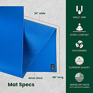 JadeYoga Level One Yoga Mat - Secure Grip, Comfortable & Durable Exercise Mat for Beginners - Portable Padded Mat - Fitness Mat for Yoga, Pilates, Stretching, Home Workout and More (Classic Blue)