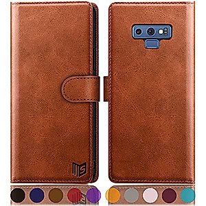 SUANPOT for Samsung Galaxy Note 9 6.4" with RFID Blocking Leather Wallet case Credit Card Holder, Flip Folio Book Phone case Cover Purse Poket for Women Men for Samsung Note 9 case Wallet Light Brown