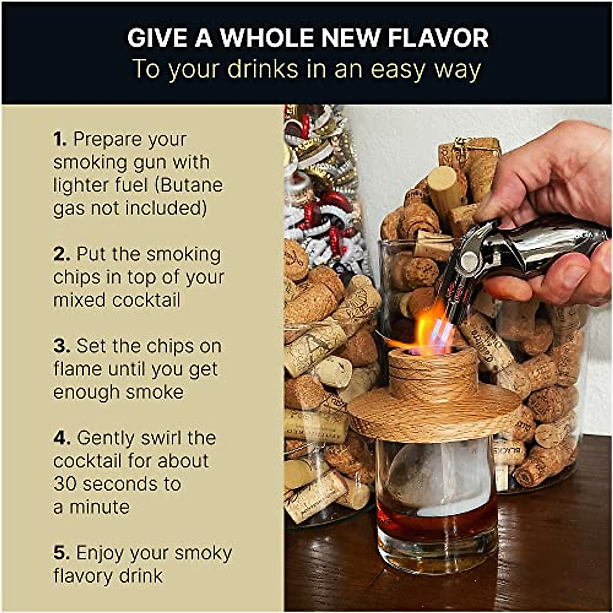 Cocktail Smoker Kit - Whiskey Smoker kit with Carry Bag - Old Fashioned smoker Kit - Bourbon Smoker Kit With Torch With Wood Chips& Tools - Cocktail Smoker Kit with Torch | old fashioned cocktail kit