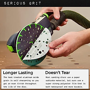 Serious Grit - 6-Inch 49-Hole Sanding Discs Assortment - 80, 120, 150, 180, 220 Grit (10 of Each) - Heavy-Duty Hook & Loop Film Discs - Sandpaper for Random Orbital Sanders - 50 Pack Box