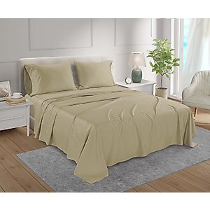 100% Egyption Cotton Cal King Solid Sheet Set & Striped Sheets Set of 2 Combo- 800 Thread Count Sateen Weave Cal KIng Size Solid Sheets & Striped Sheets, Deep Pocket Cotton Bedsheets - Linen