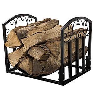Pure Garden 50-126 Log Storage Rack-Metal Firewood Holder, Black