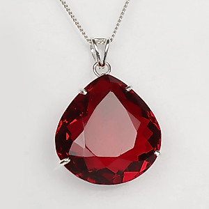 GEMHUB Red Topaz Gemstone 17.50 Gram Fine Pear Cut 925 Sterling Silver Pendant Without Chain For Gift Women/Girls