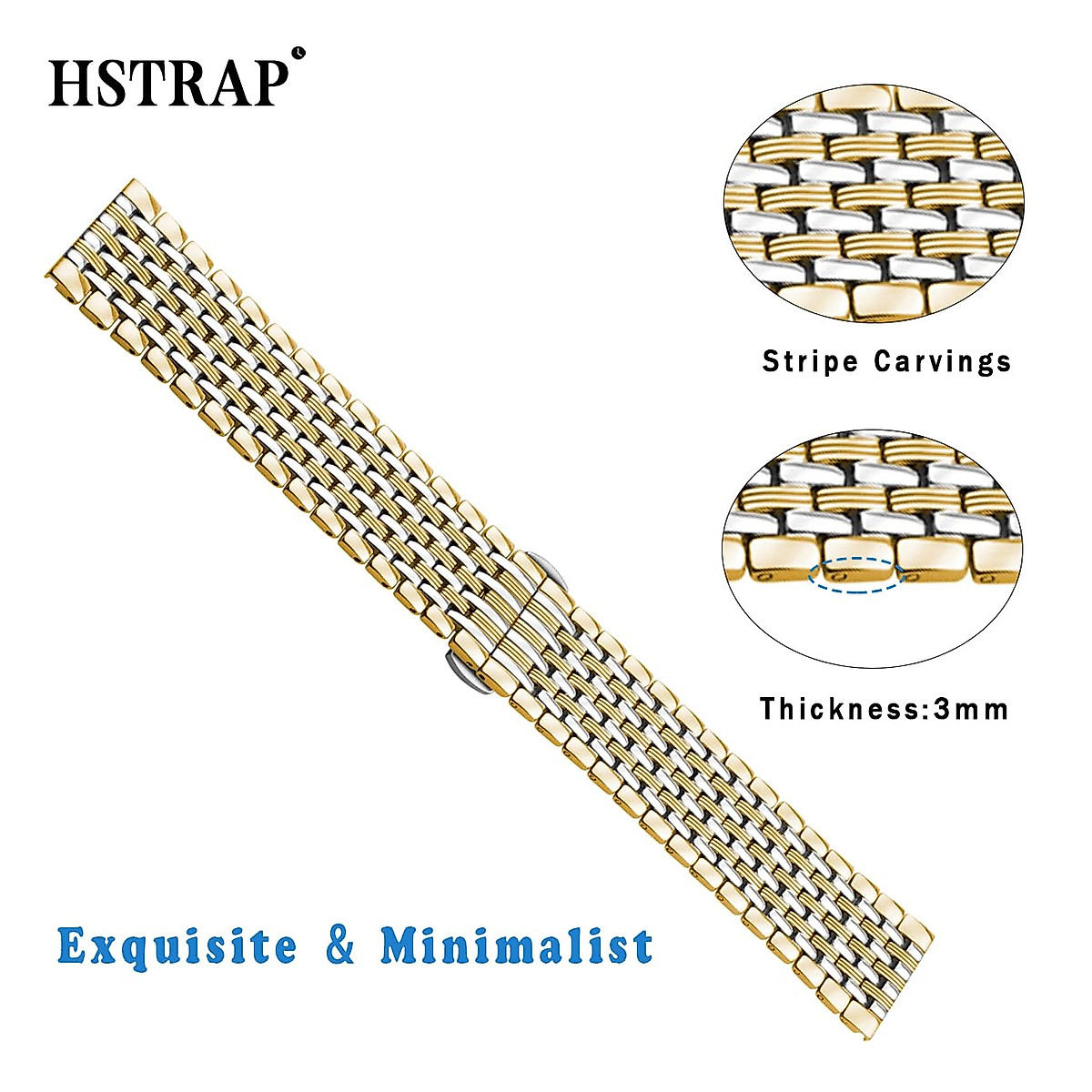 Hstrap Quick Release Metal Watch Band Compatible with Samsung Galaxy Watch 7/6/5/4 Bands 40mm 44mm/Galaxy Watch 6 Classic 43mm 47mm/Galaxy Watch 5 Pro 45mm, 20mm Mesh Watch Bands Women Men Gold-Silver