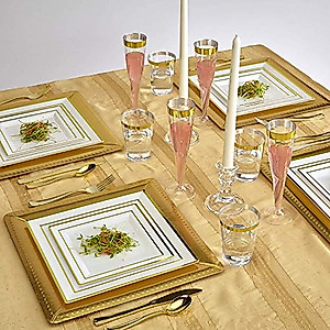 Silver Spoons ELEGANT DISPOSABLE CHARGER PLATES - Beaded Rim - Made of Premium Carstock Materials - 13', 10 PC, Gold - Square