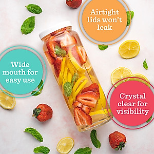 All About Juicing Glass Bottles Set - 32 oz Jars, 4 Pack Wide Mouth with Lids for Juice, Smoothies, Water, Milks, Beverage Storage - Large Jug, Clear, Durable, Reusable, Dishwasher Safe, Leak Proof