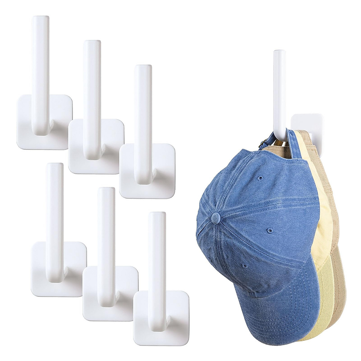 HTVRONT Hat Hooks for Wall 6PCS - Strong Adhesive Hat Rack for Wall for Baseball Caps - Hat Hangers Holder Organizer Storage Space Saving Multi-Function for Wall/Door/Closet