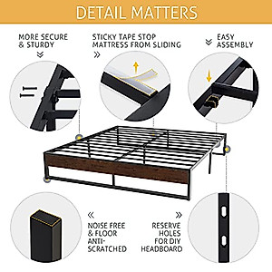 SHA CERLIN 14'' King Size Metal Platform Bed Frame with Rustic Wood & Reverse Holes/Ample Under-Bed Storage Space/Mattress Foundation/No Box Spring Needed/Easy Assembly/Noise Free, Metal Slats