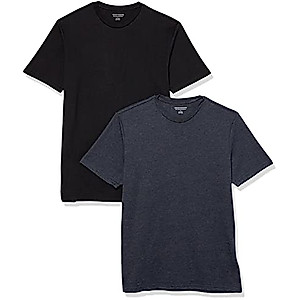 Amazon Essentials Men's Regular-Fit Short-Sleeve Crewneck T-Shirt, Pack of 2, Black/Navy Heather, Medium